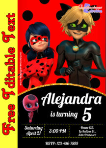 Free Editable Template Ladybug (Miraculous) Invitation 01 2025
