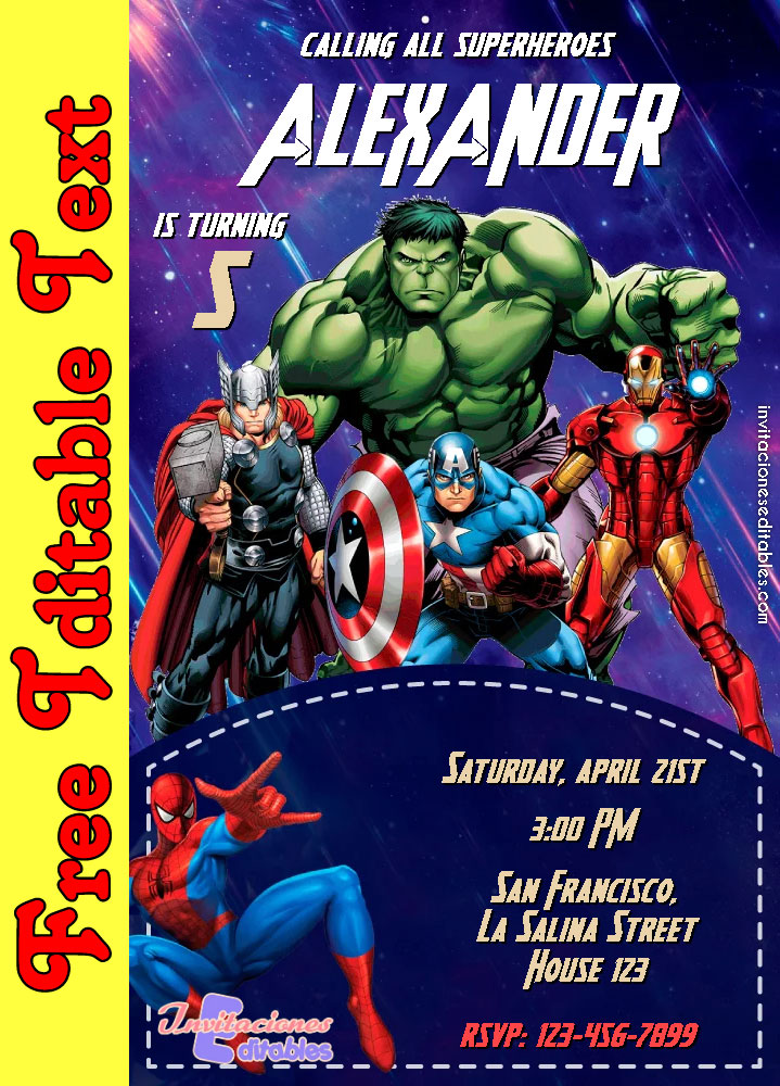 Free Editable Template Avengers Invitation 01 2022